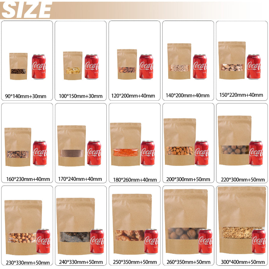 Kraft Stand Up Zipper Pouch With Window – Langma Packaging