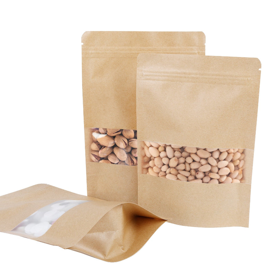 Kraft Stand Up Zipper Pouch With Window – Langma Packaging